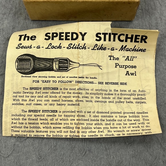 Office | Vtg The Speedy Stitcher Sewing Awl With Box Instructions ...